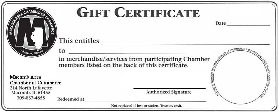 Chamber Gift Certificates - Macomb Area Chamber of Commerce